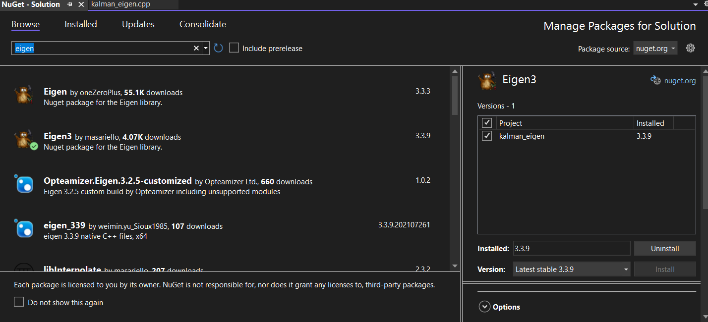KALMAN FILTER IMPLEMENTATION in C++ WITH EIGEN LIBRARY in VISUAL STUDIO – Mehmet Burak Aykenar